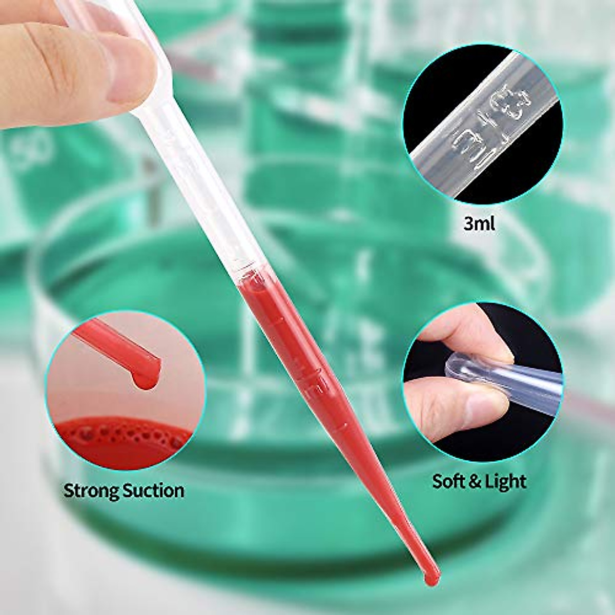 CCINEE 200PCS 3ml Disposable Plastic Transfer Pipettes Calibrated Dropper Suitable for Science Laboratory