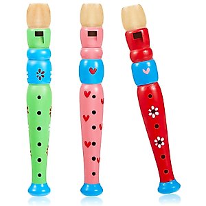 Yeshone 3 Pieces Small Wooden Recorders Wooden Flute Colorful Piccolo Flute for Music Education Sound Learning Musical Instrument, Random Colors(3 Pcs)