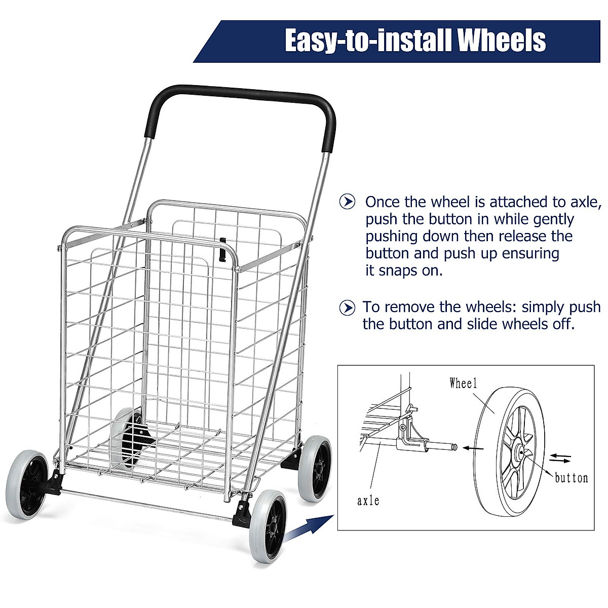 Goplus Shopping Carts for Groceries, Heavy Duty Folding Shopping Cart with Wheels, Portable Collapsible Grocery Cart, Light Weight Foldable Utility Cart for Laundry Silver