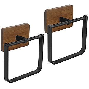 DOKU 2Pack Square Towel Ring, Hand Towel Holder for Bathroom, Towel Rack Hanger for Kitchen Wall Mount Heavy Duty Storage, Black and Brown