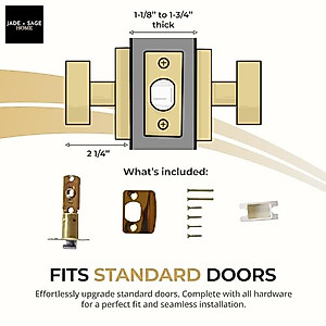 JADE + SAGE Harper Gold Door Knob - Keyless Privacy Locking Interior Door Handle, Modern Door Knob, Square Rosette, Gold Plated Interior Door Handle, Mid-Century Modern Door Knob, Gold Finish