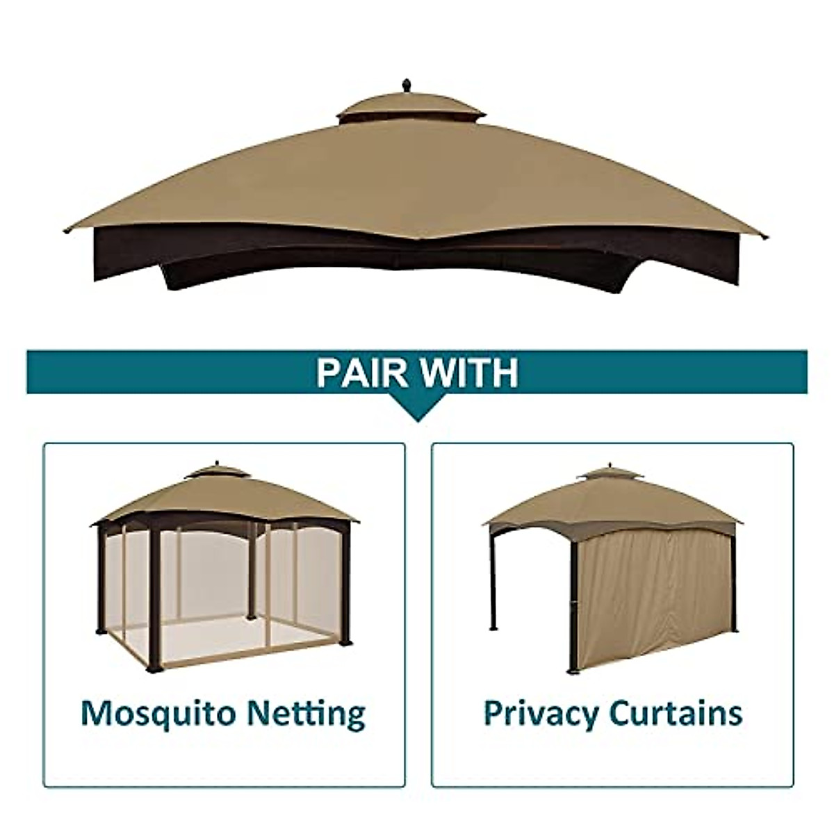 Gazebo Replacement Canopy Top Cover - Wonwon 10X12 Double Tiered Canopy Roof for Lowe's Allen Roth Gazebo Model #GF-12S004BTO/GF-12S004B-1 (Khaki)
