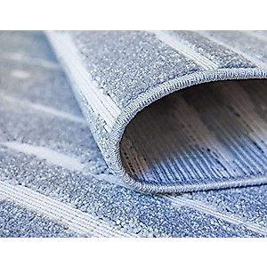 Unique Loom Sabrina Soto Outdoor Collection Geometric, Modern, Vibrant, Striped Carved Area Rug, 9 ft x 12 ft, Light Blue/Ivory