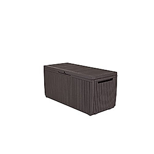 Keter Springwood 80 Gallon Resin Outdoor Storage Box for Patio Furniture Cushions, Pool Toys, and Garden Tools with Handles
