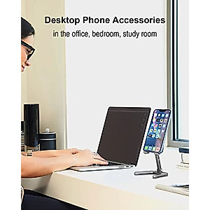 MOYONTE Foldable Cell Phone Stand, Mobile Phone Holder for Desk, Adjustable Desktop Phone Holder, Compatible with iPhone 14 13 Pro Max Mini 12 11 and More 4-10'' Smart Phones/Tablets (Silver)