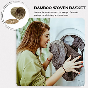 TOPBATHY Rattan Waste Basket with Lid Round Wicker Trash Can Garbage Container Bin Laundry Basket Flower Pots Woven Storage Basket for Home Office