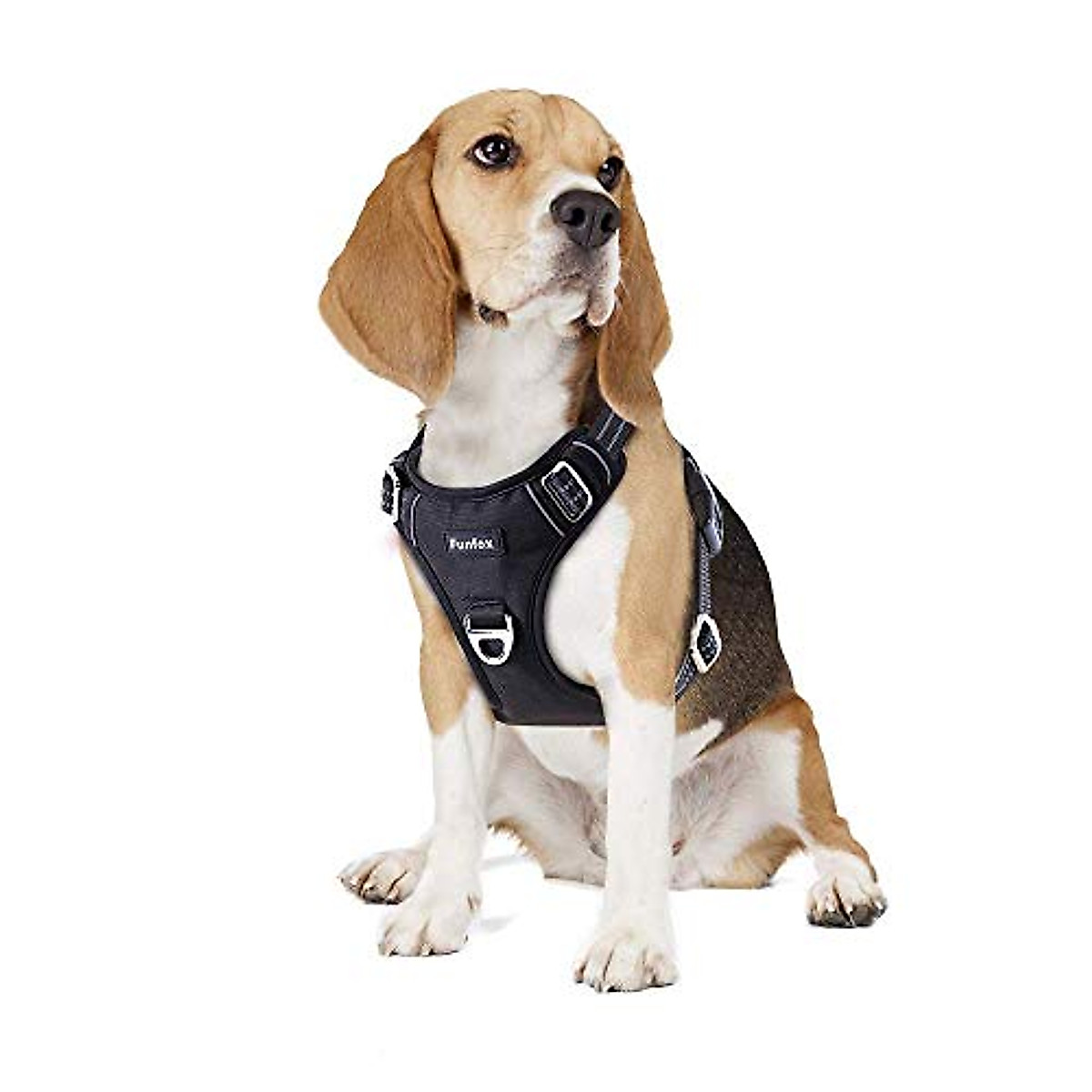 Funfox Medium Dog Harness No Pull, Adjustable Dog Vest for Easy Walking, Breathable Oxford Material, Reflective Strips with Metal Front Clip for Control for Small Puppy Black