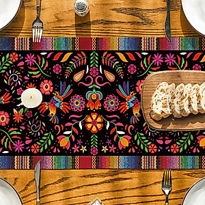 Artoid Mode Bird Dia De Los Muertos Serape Mexican Fiesta Table Runner, Cinco De Mayo Day of The Dead Kitchen Dining Table Decoration for Home Party Decor 13x72 Inch