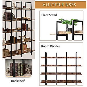 Lifeand 5-Tier Bookshelf Home Office Open Bookcase,Vintage Industrial Style Shelf with Metal Frame, MDF Board,Brown