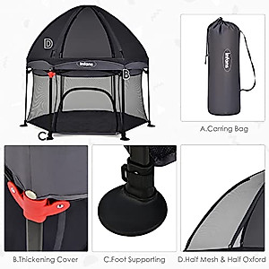 INFANS Baby Playpen with Removable Mesh & UV Canopy, 53" Portable Playhouse with Carry Bag, Dome, Padded Floor, Easy Folding Playard Activity Center (Dark Grey)