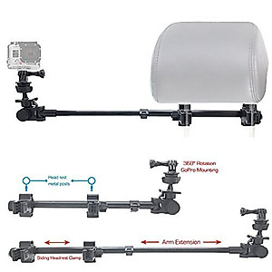 ChargerCity Dual Post Telescopic Headrest Mount for All GoPro Hero Session Sony Contour ROAM AKASO Yi 4K Action Cam Camera to Record Drifting Race Track Racing Video (Include Tripod Adapter & Wrench)