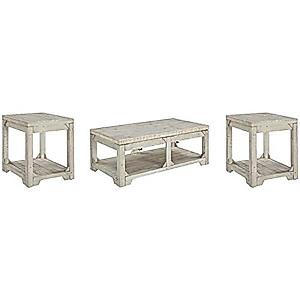 Signature Design by Ashley Fregine Farmhouse Rectangular Lift Top Coffee Table with Floor Shelf, Whitewash with Weathered Finish