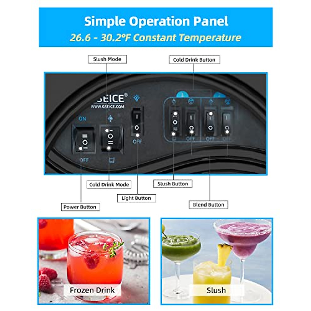 GSEICE Commercial Slushy Machine, 3.2 Gals X 2 Tanks Margarita Machine 110V Slushy Maker Machine for Slush, Frozen Margarita, Frozen Drink Machine for Restaurants Bars Pool Parties