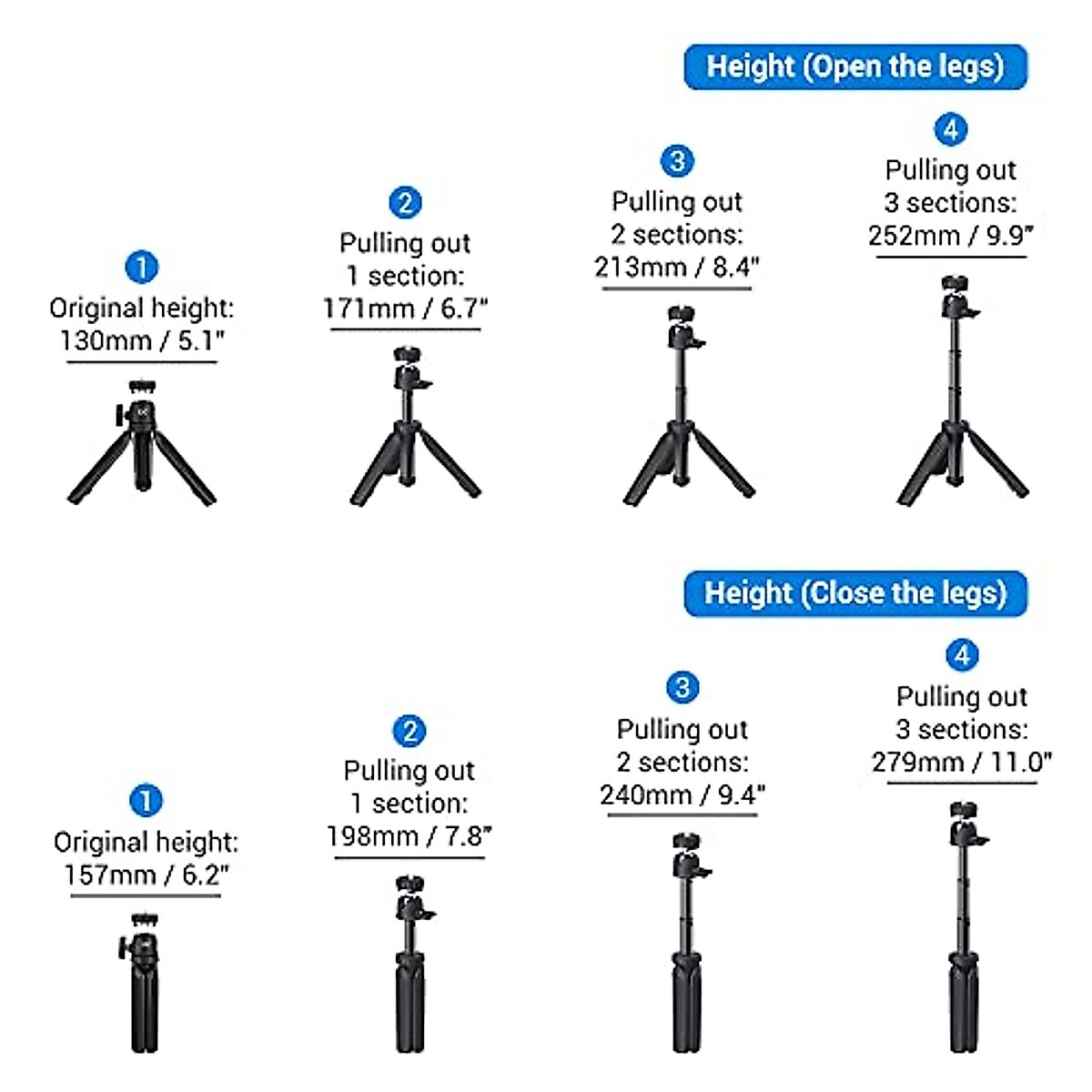 JJC 2 in 1 Extendable Mini Vlogging Tripod & Selfie Stick for Sony ZV-1F ZV-1 ZV-E1 RX100 VII A6000 A6100 A6300 A6400 A7C Canon EOS M50 M6 Mark II R7 R10 G7X Mark III II Panasonic G100 GX85 G9 & More