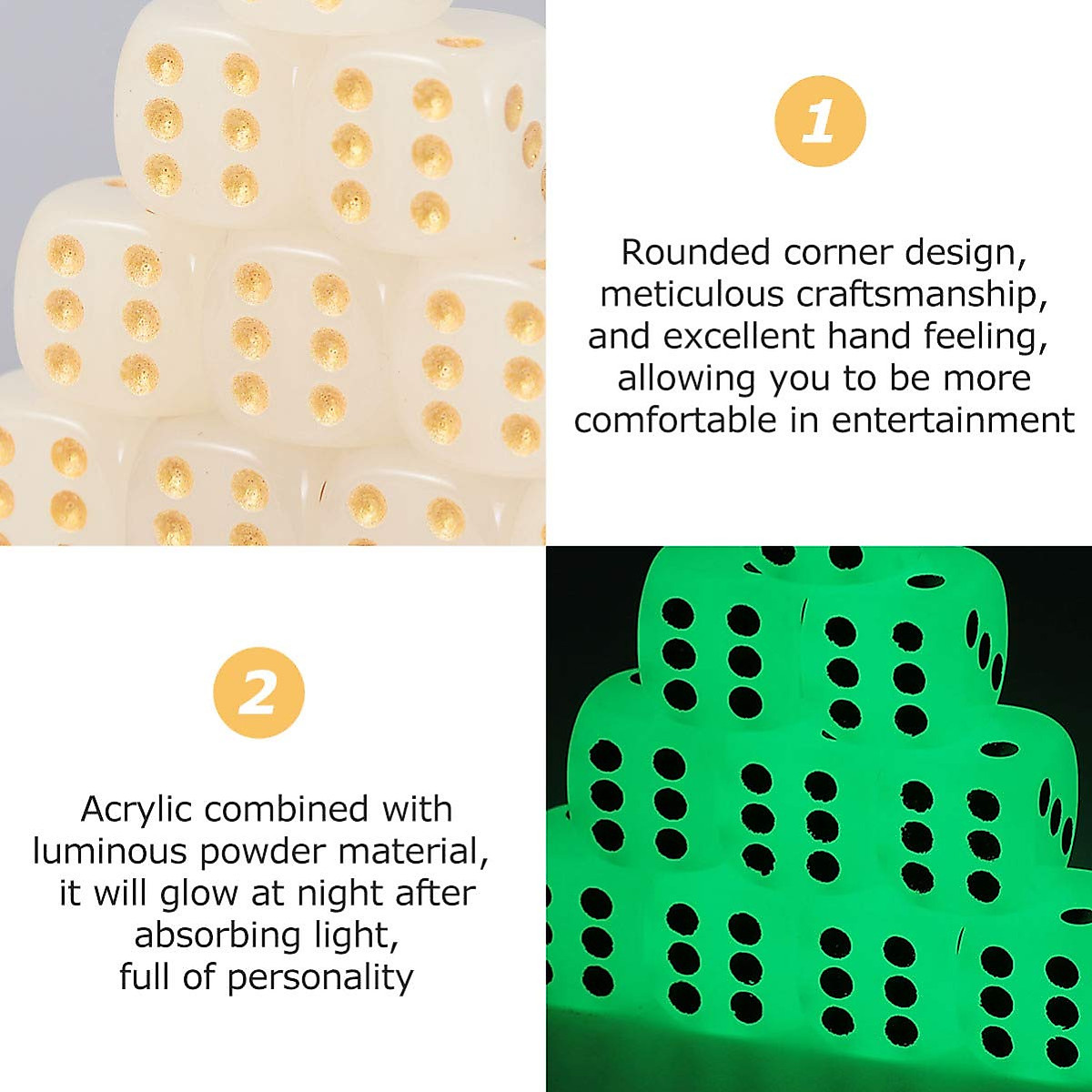 NUOBESTY 10Pcs 16mm D6 Glow in The Dark Dices Six Sided Luminous Dices Luminary Round Corner Dice Blocks