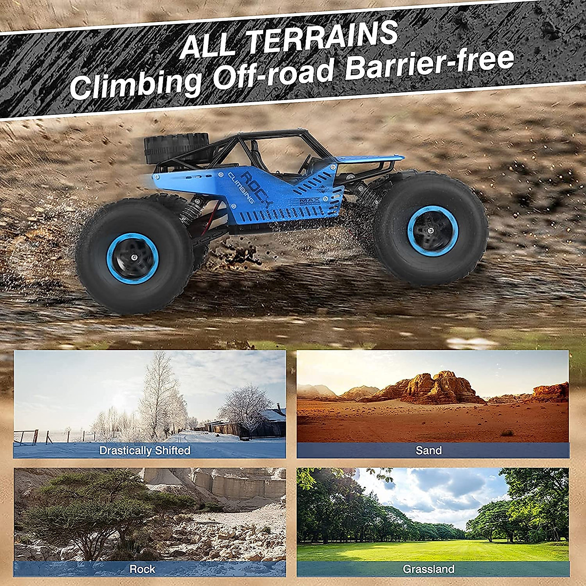 2 in 1 Remote Control Car, 1:14 Scale Remote Control Car, 4WD Dual Motors LED Headlight Rock Crawler, All Terrains Electric Toy Off Road RC Monster Vehicle Truck for Boys Kids and Adults (black)