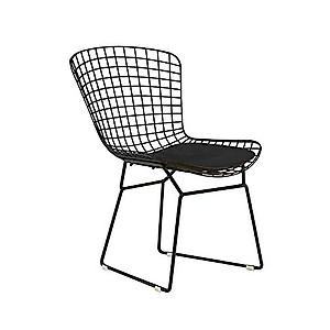 Elle Decor CHRHLYBLKM01 Holly Mid Century Modern Dining Side Chair with Geometric Grid Wire Design, Wide Curved Back, Faux Leather Seat Pad, Black