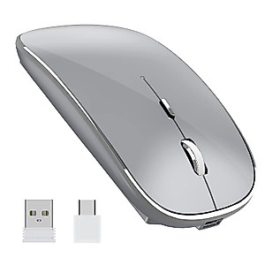 Halpilt Wireless Mouse Chargeable Portable Silent Wireless Mouse USB and Type-C Dual Mode Wireless Mouse 3 Adjustable DPI for Laptop, Mac, MacBook, Android, PC (Q23S Black) (Grey)