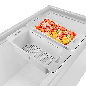 Adjustable Deep Freezer Organizer Bins, 2-PACK Chest Freezer Baskets, Expandable Freezer Storage Bins with Handle, Freezer Organization Accessories for Kitchen (Grey)