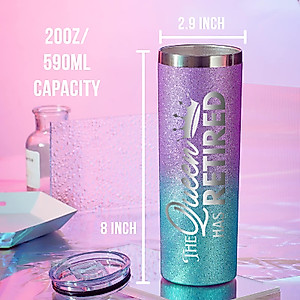 Onebttl Retirement Gifts for Women, Funny Retirement Tumbler 20oz, Retired Gifts for Coworkers, Grandma, Friends - Blue Purple (The Queen Has Retired)
