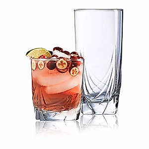 Luminarc 16 Piece Ascot Tumbler Set, 8-16.5 Ounce Coolers & 8-13 Ounce Double Old Fashioned Glasses, Mixed, Clear