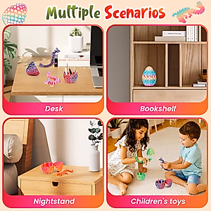 SHUWND 4PCS Easter 3D Printed Dragon Eggs with Dragon Inside,Easter Basket Stuffers,Easter Basket Essentials,Prefilled Mini Eggs Articulated Crystal Dragon Fidget Toys,Mystery 3D Printed Animals Set