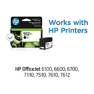 Original HP 932XL Black High-yield Ink Cartridge | Works with HP OfficeJet 6100, 6600, 6700, 7110, 7510, 7610 Series | CN053AN