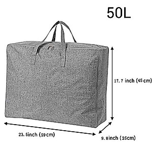 N / D Large-Capacity Storage Bag with Zipper and Handle, odorless, Waterproof, Moisture-Proof, Carrying Bag, Bed Storage Bag, Blanket, Clothes, Quilt, Pillow, Mobile Bag. (75L 50L) (2 Pieces Gray)