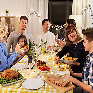 2 Pack Yellow Gingham Tablecloth Decorations, Yellow and White Checkered Background Disposable Plastic Tablecloth, 54 x 108 Inch Tablecloth for Birthday Party, Outdoor Dinner, Holiday Party Deco
