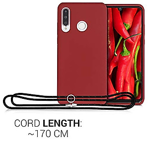 kwmobile Crossbody Case Compatible with Huawei P30 Lite - TPU with Silicone Coating Cover with Neck Cord Lanyard Strap - Dark Red/Black