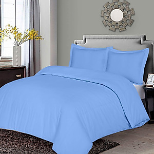 RUVANTI Sky Blue Duvet Cover King Size - Soft Egyptian Cotton Duvet Cover Set 3 Pieces with Button Closure, 1 Duvet Cover 106x96 inches and 2 Pillow Shams (No Comforter)