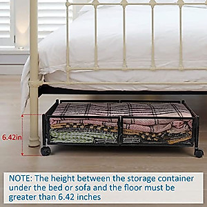 SubClap Under Bed Storage Container with Wheels 1 Pack, Underbed Rolling Drawer Storage Organizer for Clothes Shoes Blankets Books, Metal Underbed Drawer Cart for Bedroom, 23.6" L x 15.9" W x 6.42" H