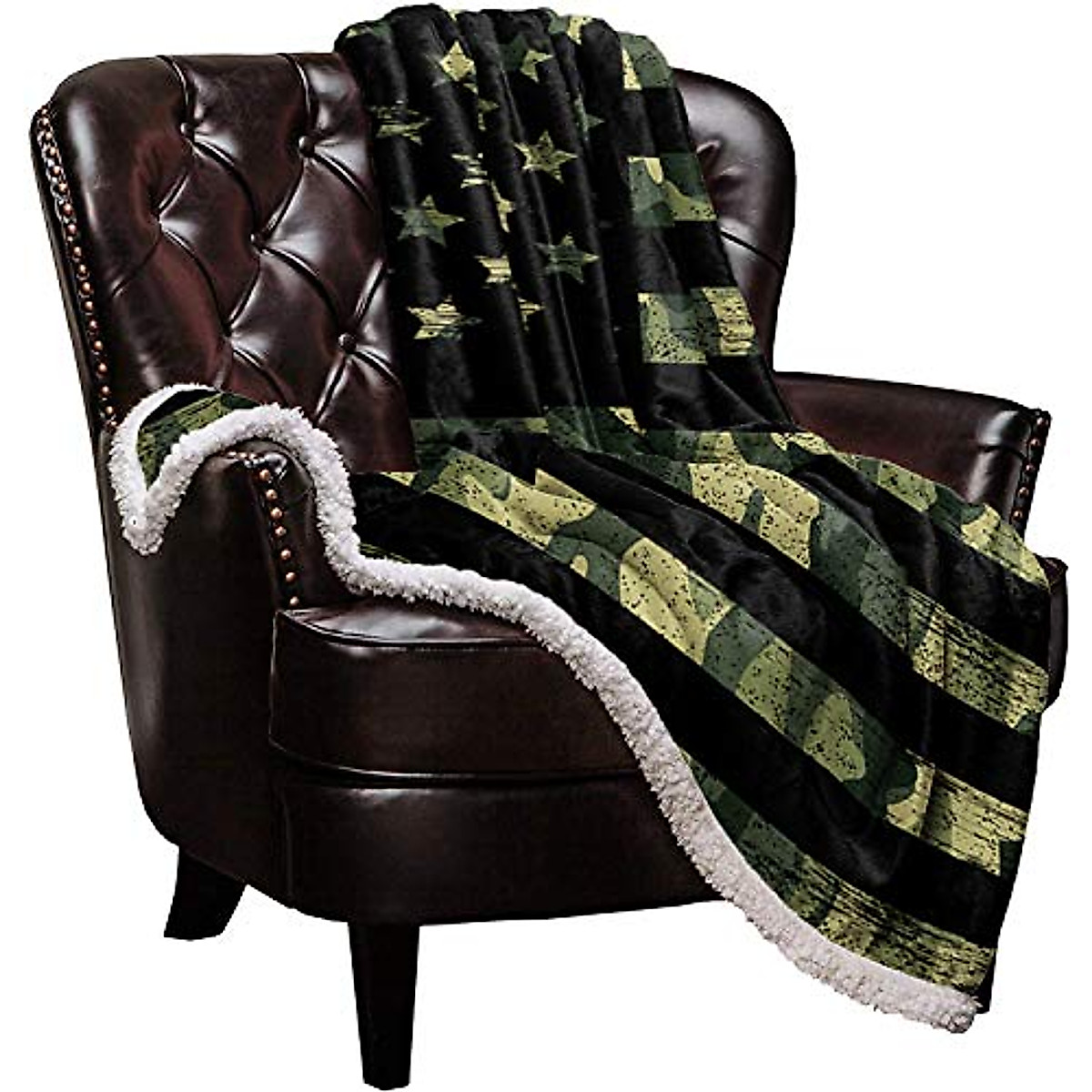 Sherpa Fleece Blanket,Camo American Flag Patriotic Stars and Stripes Bed Blanket Soft Cozy Luxury Blanket 40"x50",Fuzzy Thick Reversible Warm Fluffy Plush Microfiber Throw Blanket for Couch Bed Sofa