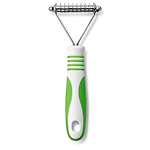 Andis 66050 De-Matting Rake with 10 Blades - Grooming Brush with Safety Edges & Promotes Healthy Skin & Coat - Non-Slip Handle, De-Shedding & Perfect for Long-Haired Breeds, Green, 7.5", 1 Pack