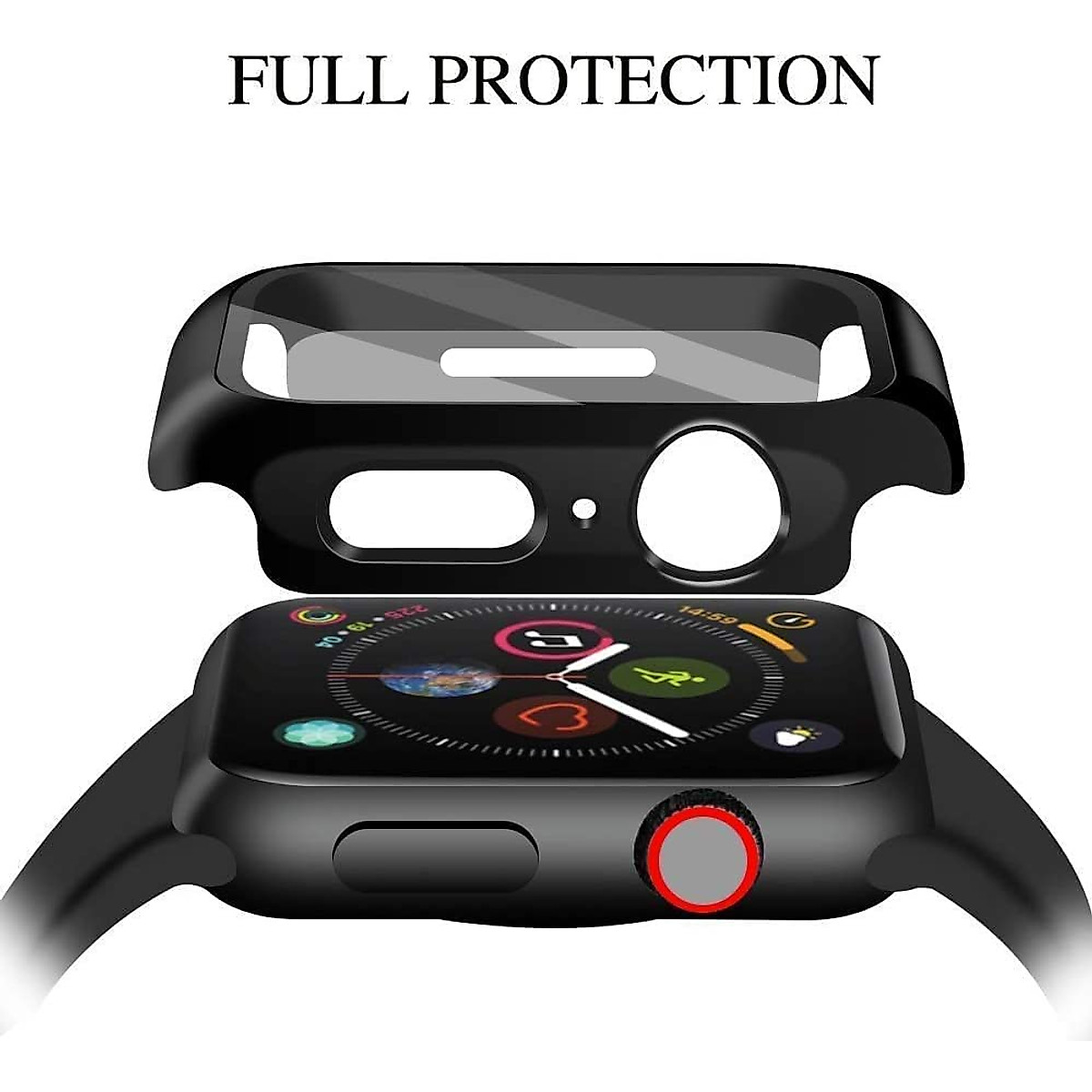 YMHML [2 Pack] Compatible for Apple Watch 44mm SE 2nd /SE/Series 6 5 4 Tempered Glass Screen Protector with Black Bumper Case, Full Coverage Easy Install Bubble-Free Cover for iWatch Accessories
