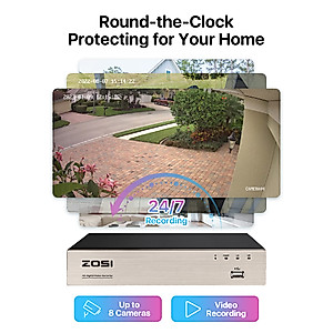 ZOSI 5MP Lite Home Security Camera System with 1TB Hard Drive,8CH H.265+ CCTV DVR,8pcs 1080P 1920TVL Weatherproof Surveillance Cameras,80ft Night Vision,Motion Alert,Remote Access for 24/7 Recording