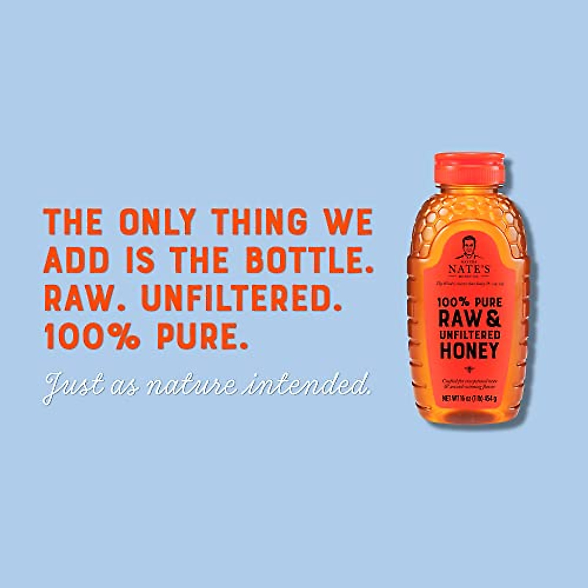 Nature Nate's 100% Pure, Raw & Unfiltered Honey, 16 oz. Squeeze Bottle; All-natural Sweetener, No Additives