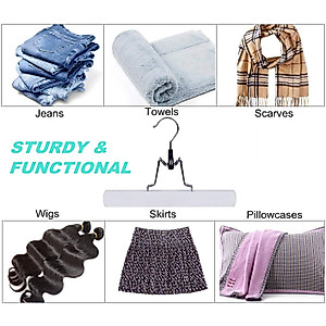 Amber Home 10 Pack White Wooden Pants Hangers, Wood Clamp Hangers with Non Slip Padded Velvet, Jeans/Slacks Hangers Hair Extension Hangers for Skirts, Trousers, Wigs (White, 10)