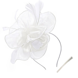 Orgoue Fascinators for Women, Kentucky Derby Hats for Women Tea Party Hat for Women for Cocktail Church Wedding White