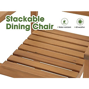 OC Orange-Casual 7 Piece Patio Dining Set, Outdoor Acacia Wood Furniture Set, Extendable Rectangular Table and 6 Stackable Chairs w/Removeable Fabric Cushion, FSC Certified, Dark Grey Cushion