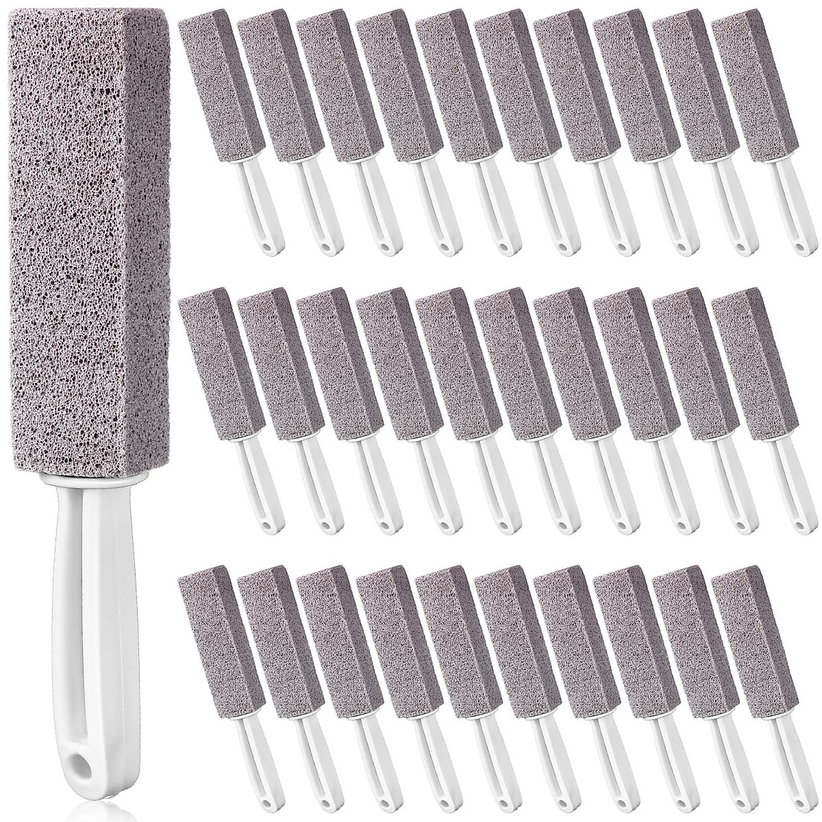 30 Pieces Pumice Toilet Bowl Brush Pumice Stone with Long Handle Toilet Stone Brush Block for Bath Grout Pool Kitchen Tubs Showers