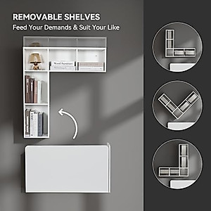 YUSING Floating Desk, Wall Mounted Table, Multifunctional Fold Down Wall Mounted Laptop Computer Workstation with Storage Shelves(Large)