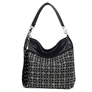 Zzfab Coin Circle Sparkle Hobo Bag with Tassel Black