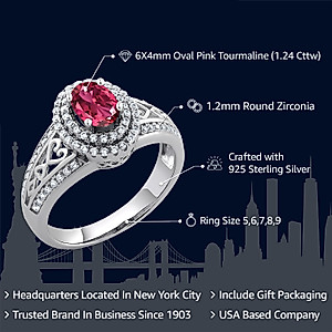 Gem Stone King 1.24 Cttw Pink Tourmaline Engagement Ring For Women In 925 Sterling Silver | Oval 6X4MM | Available In Size 5,6,7,8,9