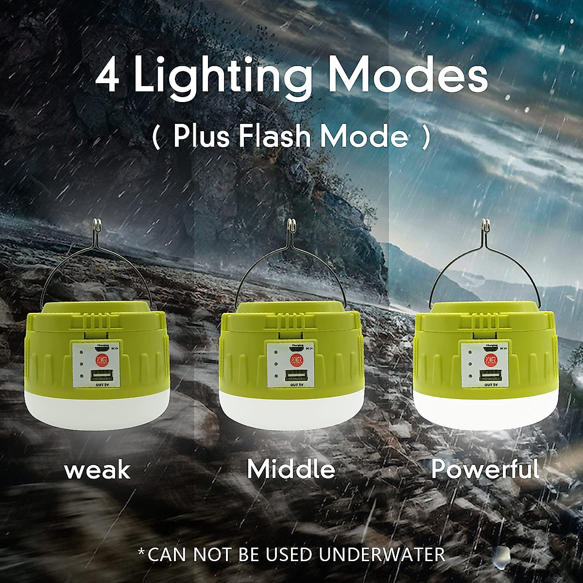 Camping Lantern Solar Power USB Rechargeable Emergency Power Bank Portable LED Tent Light 4 Light Mode for Garden Camping Hiking Travel Fishing Outdoor 3600mAh Waterproof Solar Light Bulbs(50W)