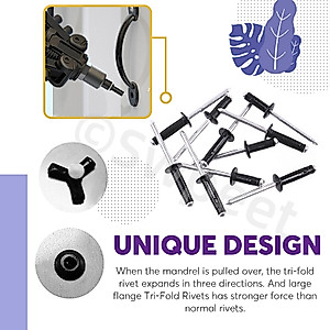 Swpeet 80Pcs 3/16" x 9/16" / 3/4" / 13/16" / 1" Aluminum Long Grip Tri-Grip Rivets Tri-Fold Tri Bulb Mounting Rivet Blind Rivets Assortment Kit, Tri-Grip Rivet Perfect for Deep Water Installing Boat