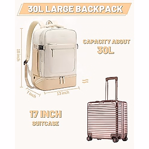 ZOMFELT Travel Backpack for Women, Flight Approved Carry on Backpack with Shoes Compartment & Wet Pocket, Water Resistant 17inch Laptop Bag with USB Charging Port for College Weekender Hiking Trip