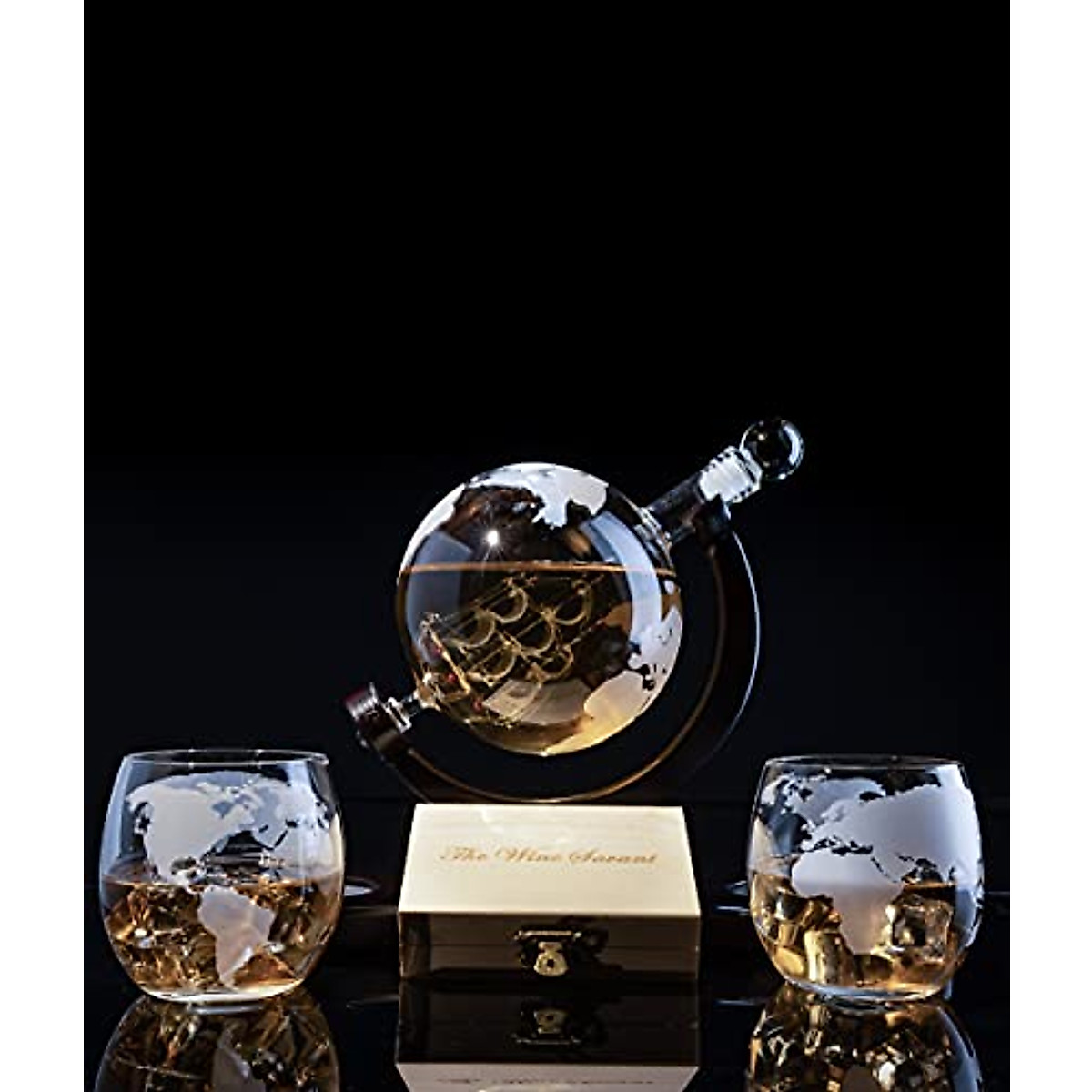 Gifts for Dad, Men Whiskey & Wine Decanter Globe World Set with Globe Glasses Anniversary Birthday House Warming for Liquor Scotch Bourbon Vodka, Gift for Him Husband, Gifts For Men Globe - 850ml