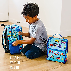 Wildkin 15 Inch Kids Backpack Bundle with Lunch Bag (Trains, Planes & Trucks)