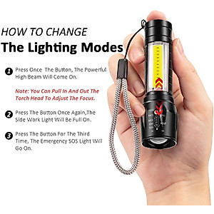 Wrrozz Led Flashlight Rechargeable USB Torch Mini Small Light Super Bright Handheld Tiny Portable Pocket Flash Light with COB Side Searchlight High Lumens Zoomable Emergency Camping Accessories 2 Pack